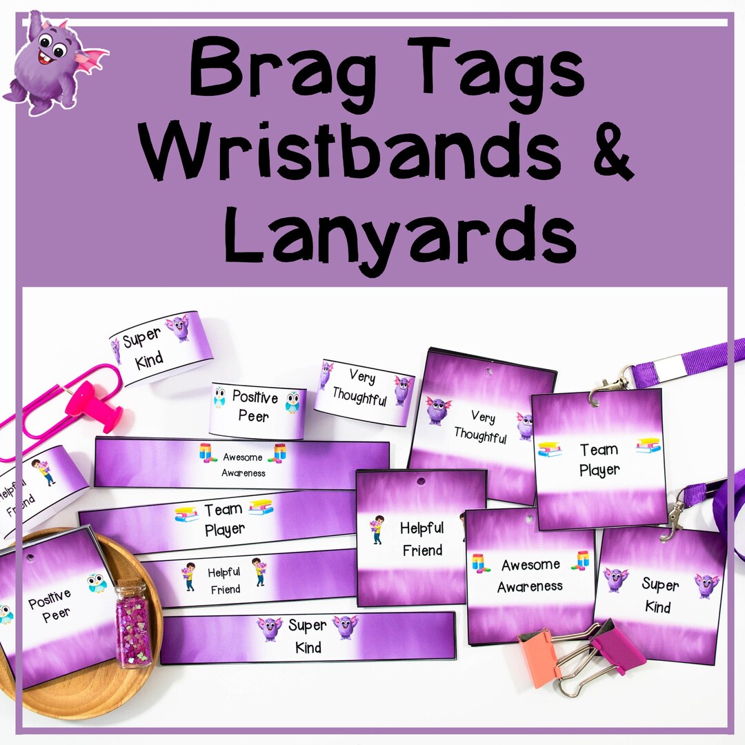 Printable Brag Tags Lanyards & Wristbands - Purple - Etsy