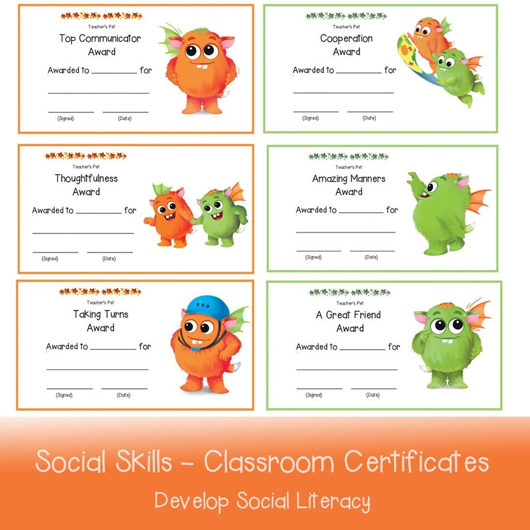 Social Skills Classroom Certificates - Printable - Etsy