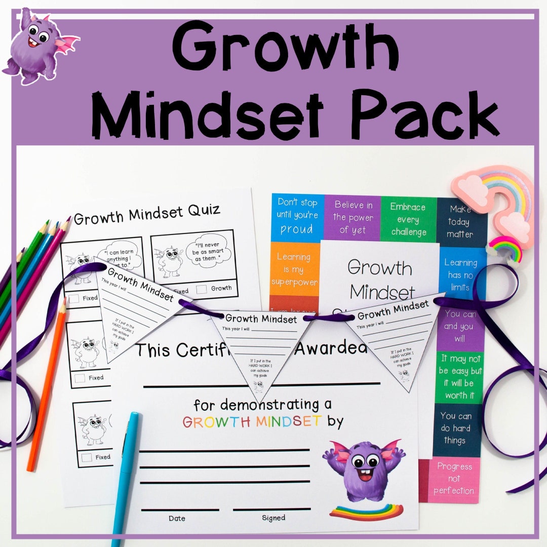 Growth Mindset Poster & Activities Pack + Quiz and Goal Setting Bunting ...