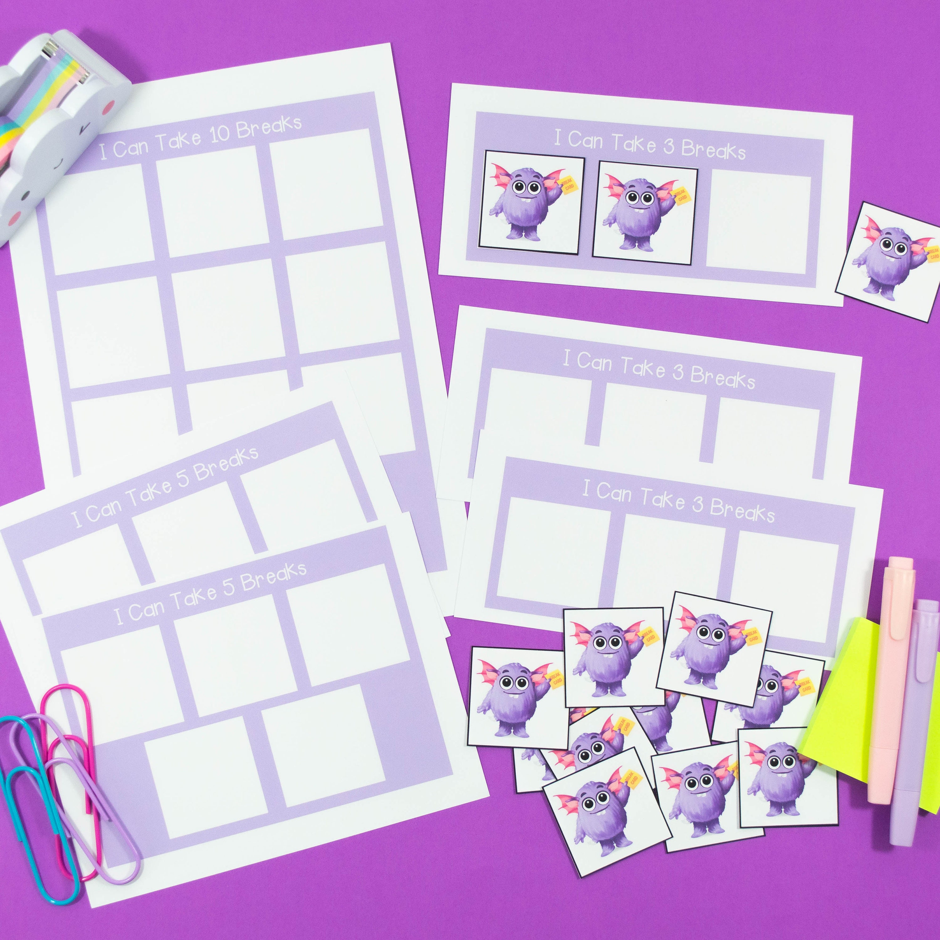 Classroom Break Cards and Break Tracker - Printable Activity and ...