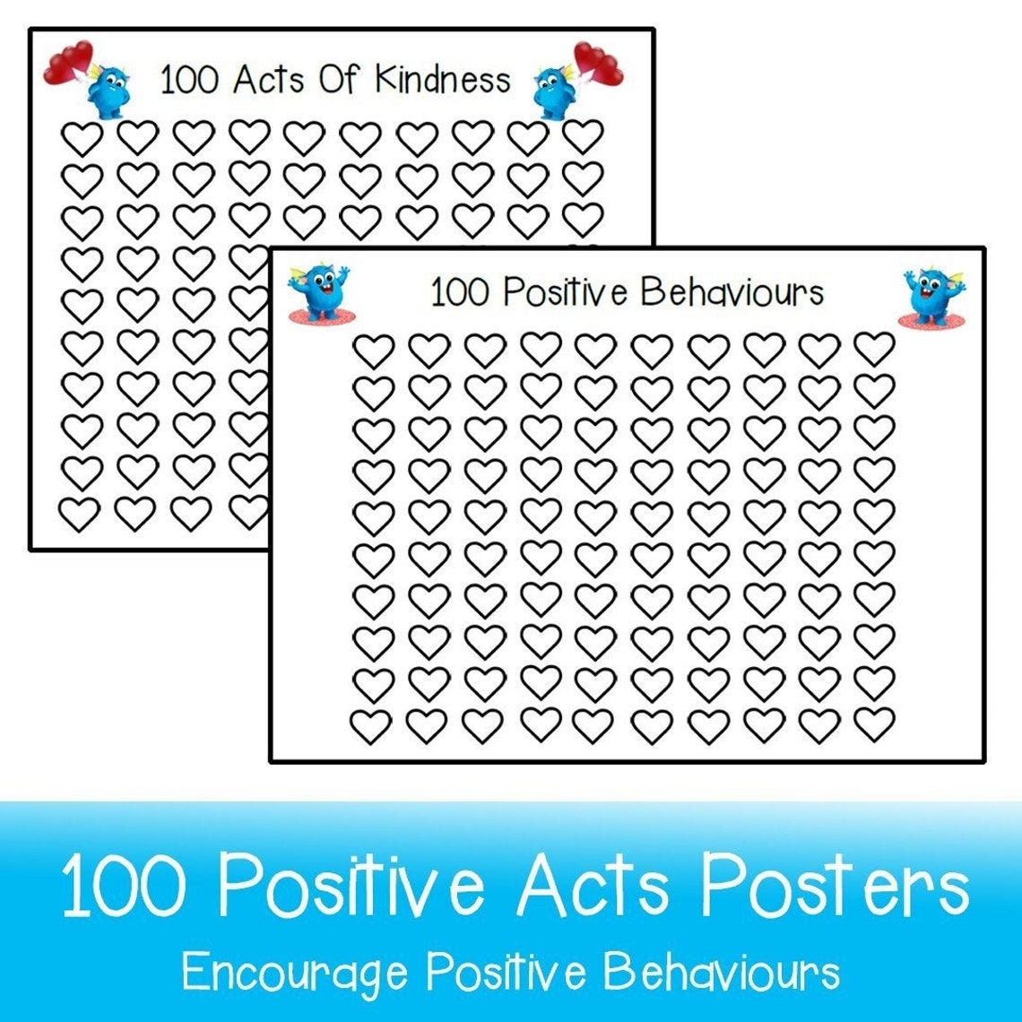 100 Acts of Kindness Chart & 100 Positive Behaviours Chart - Etsy