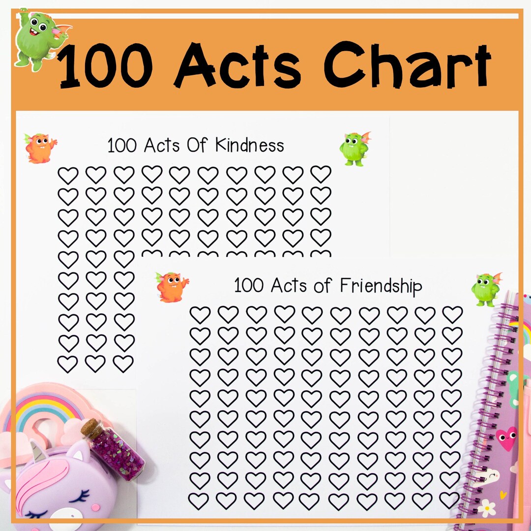 100 Acts of Kindness Chart & 100 Acts of Friendship Chart - Etsy