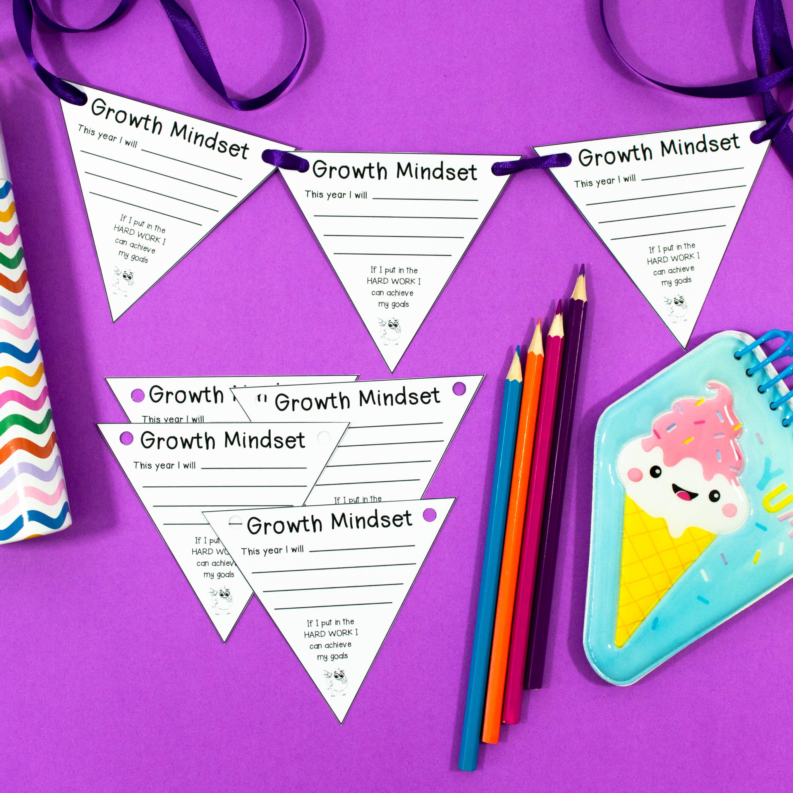 Growth Mindset Poster & Activities Pack + Quiz and Goal Setting Bunting ...