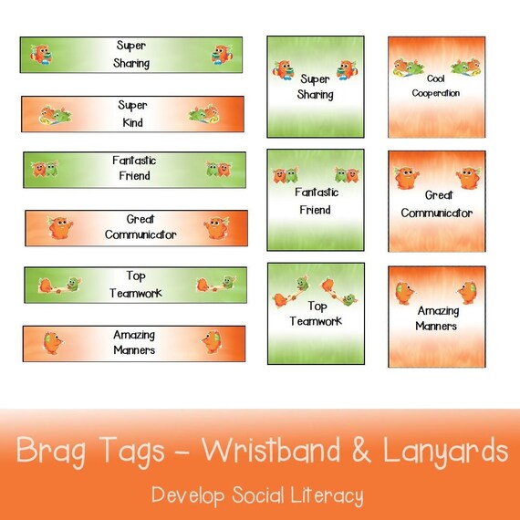 Printable Brag Tags Lanyards and Wristbands Orange and Green - Etsy