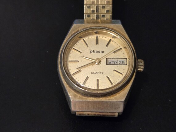 rare find - year 1980 phasar gold tone quartz ladies … - Gem