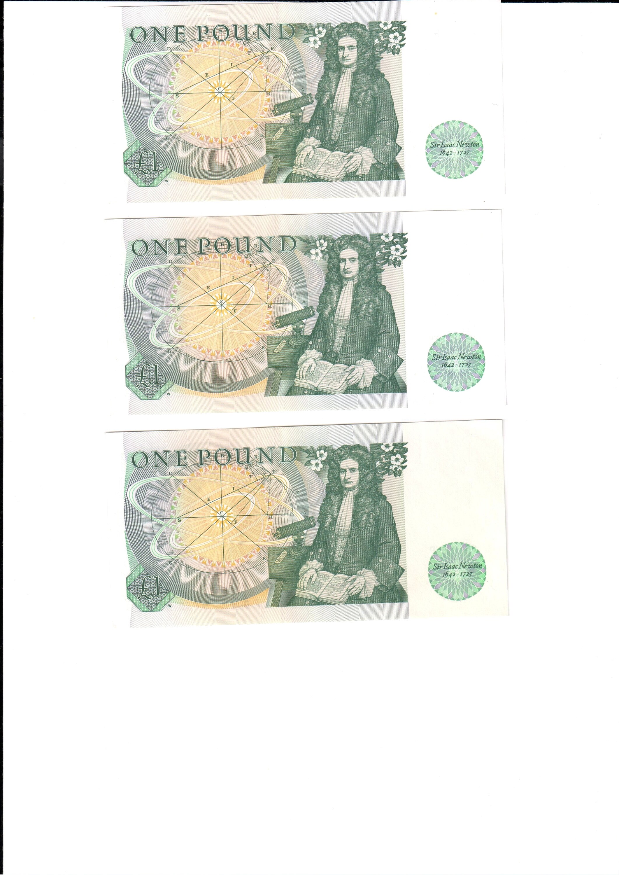 Mint Condition, Original 3 Consecutive Numbers Bank of England One ...