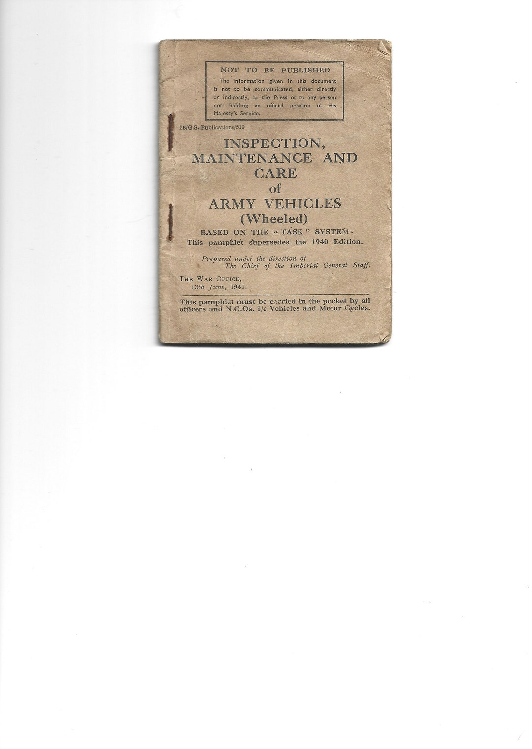 Extremely Rare Original WWII Inspection, Maintenance and Care of Army ...