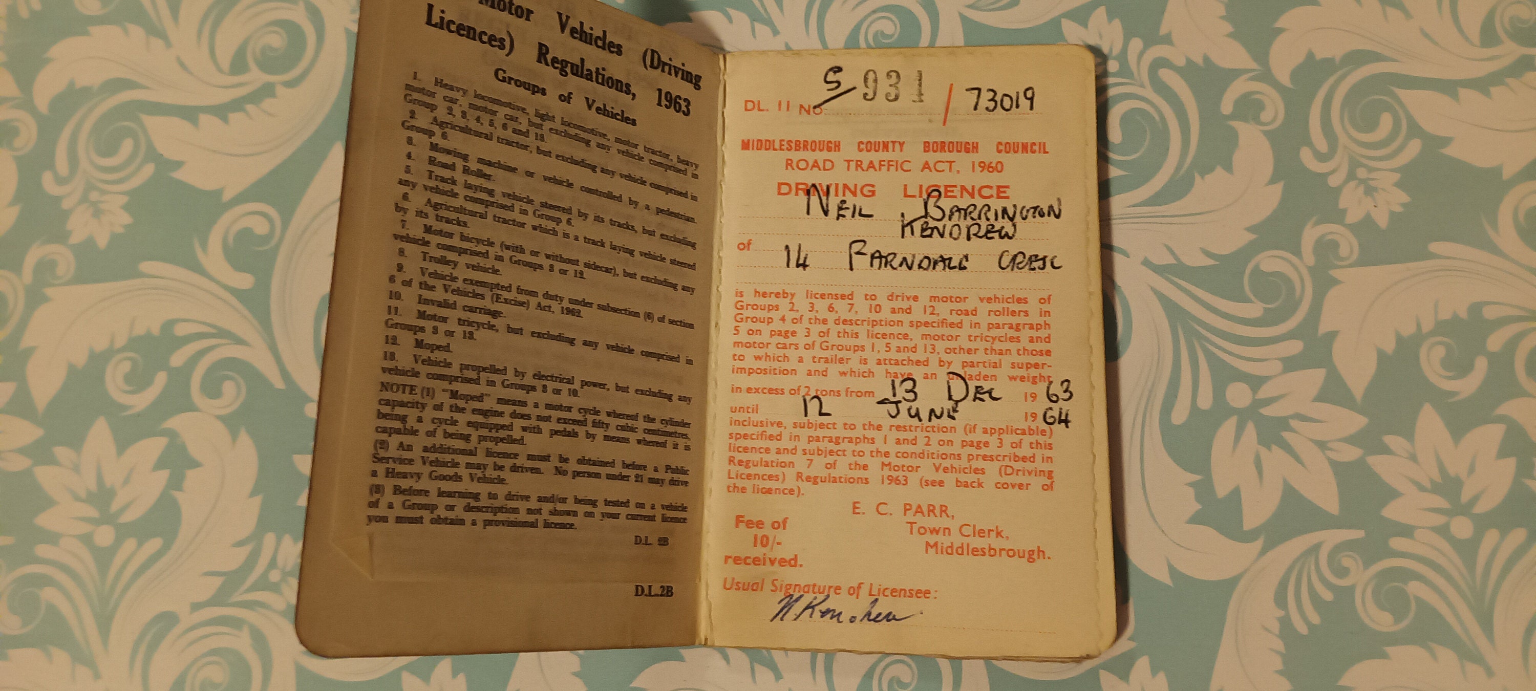 Original 1963 Driving Licence Hand Written With the Original Stamps and ...