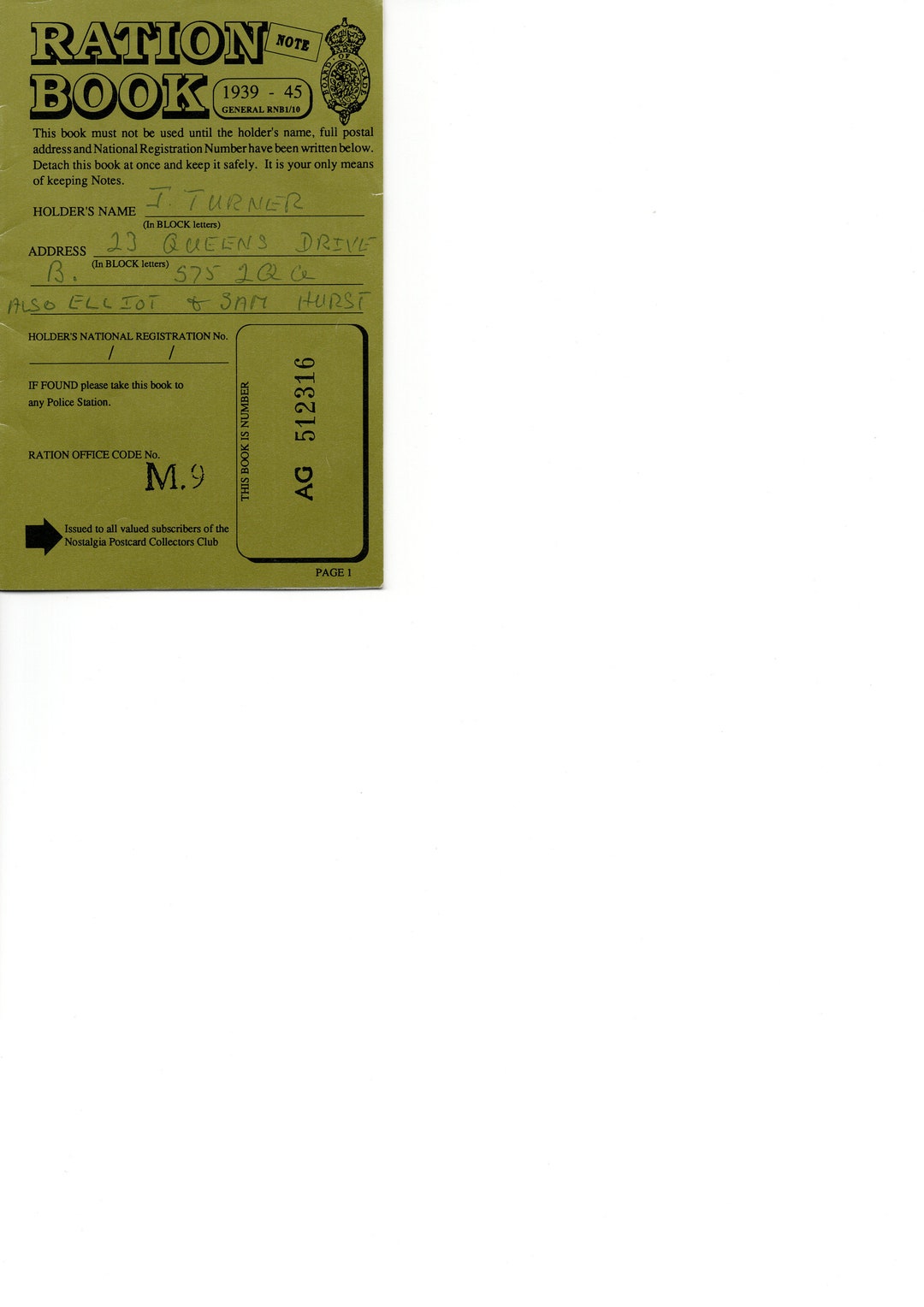 Replica - WWII Ration Note Book in Colour - Excellent Condition ...