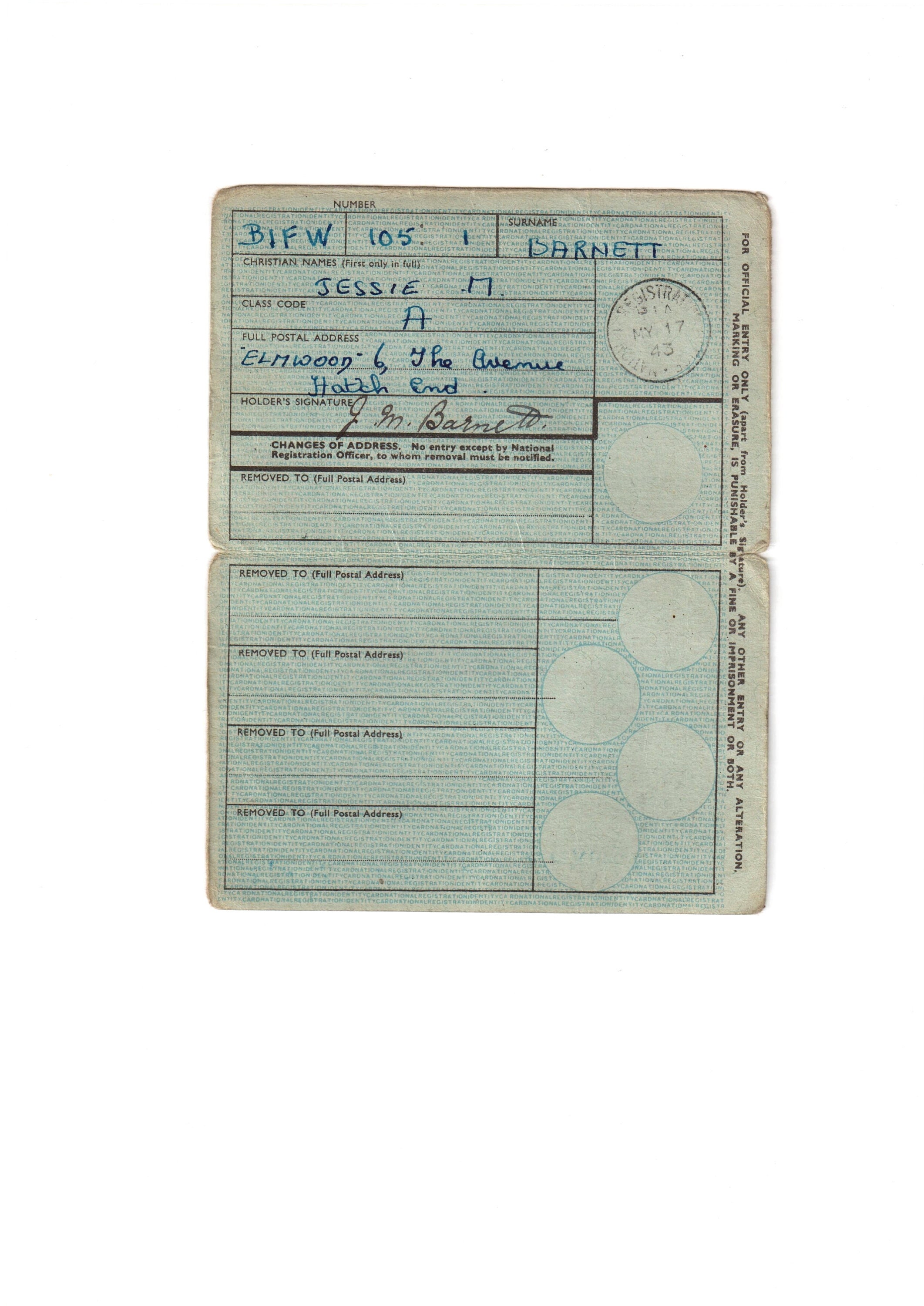 Rare and Original 1940's National Registration Identity Card With ...