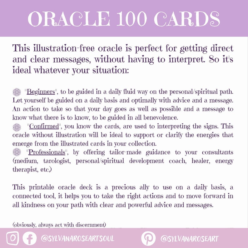 Printable Oracle Deck 100 Oracle Cards Printable Oracles - Etsy