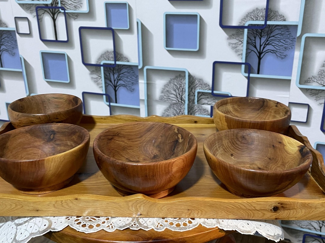 Ensemble Bols, 5 Set With Plate, Bols En Bois, Made of Thuya Wood ...