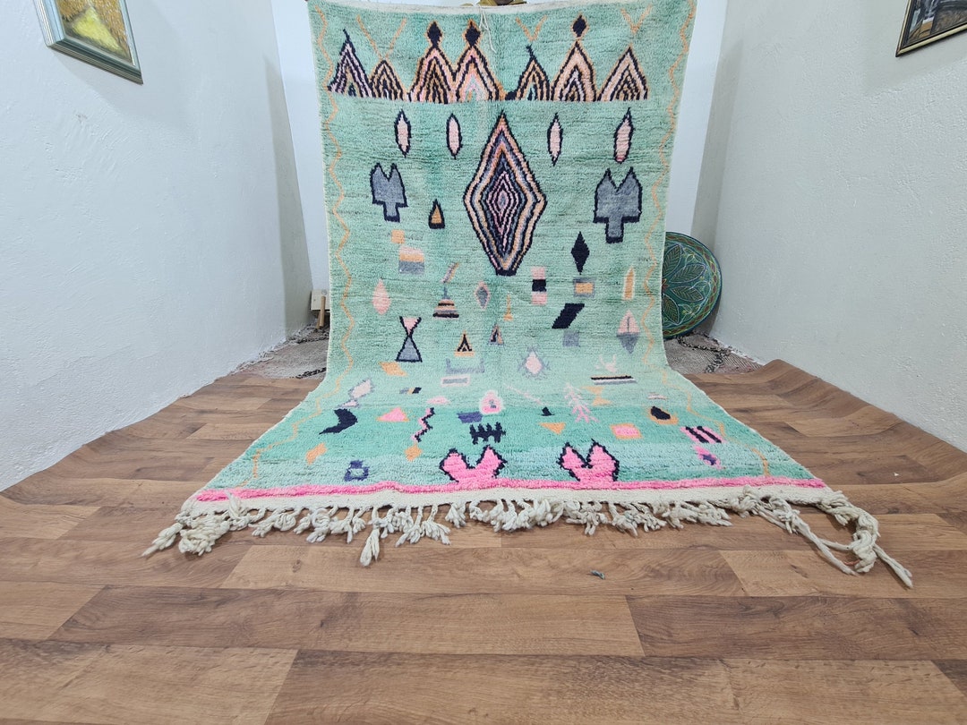 Custom Green Moroccan Rug: Handmade Berber Wool Rug - Etsy
