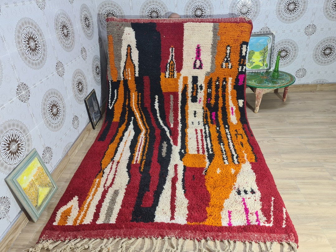 Handwoven Orange Berber Rug: Bohemian Moroccan Kilim - Etsy