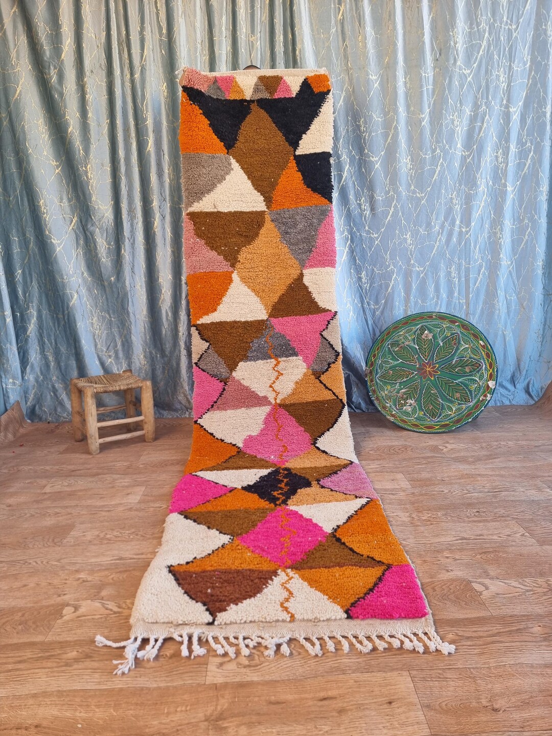 Hand Knotted Wool Runner Rug: Pink Moroccan Boho Hallway Rug - Etsy