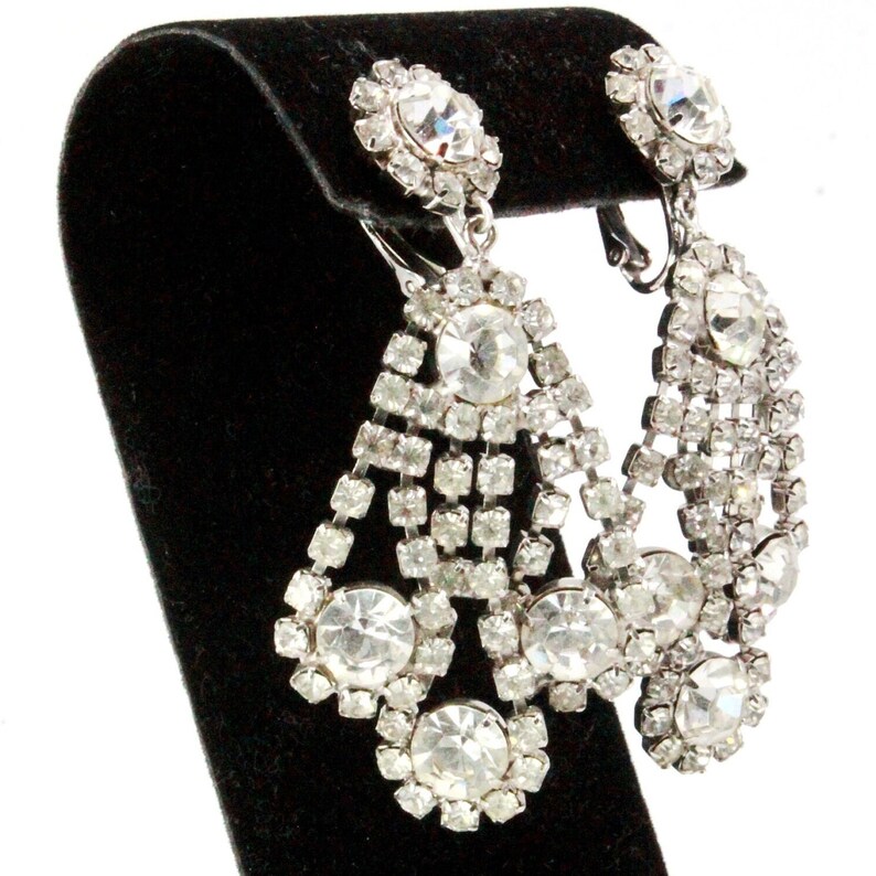 Vintage 40's Fancy Rhinestones Bridal Long Wide Dangle Drop Earrings - Etsy