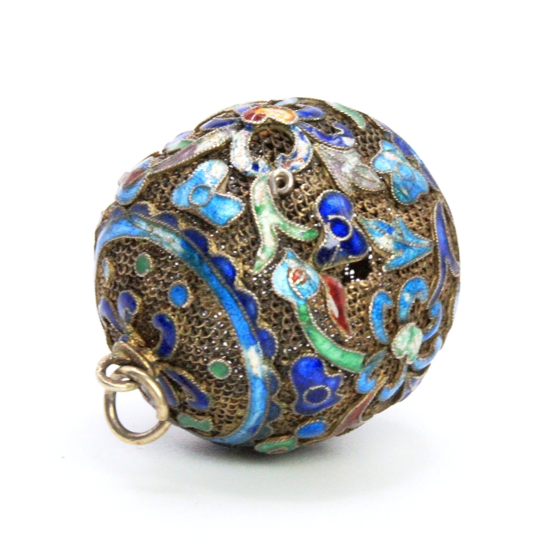 Antique Chinese Export Enamel Filigree Ball Sterling Silver Pendant - Etsy