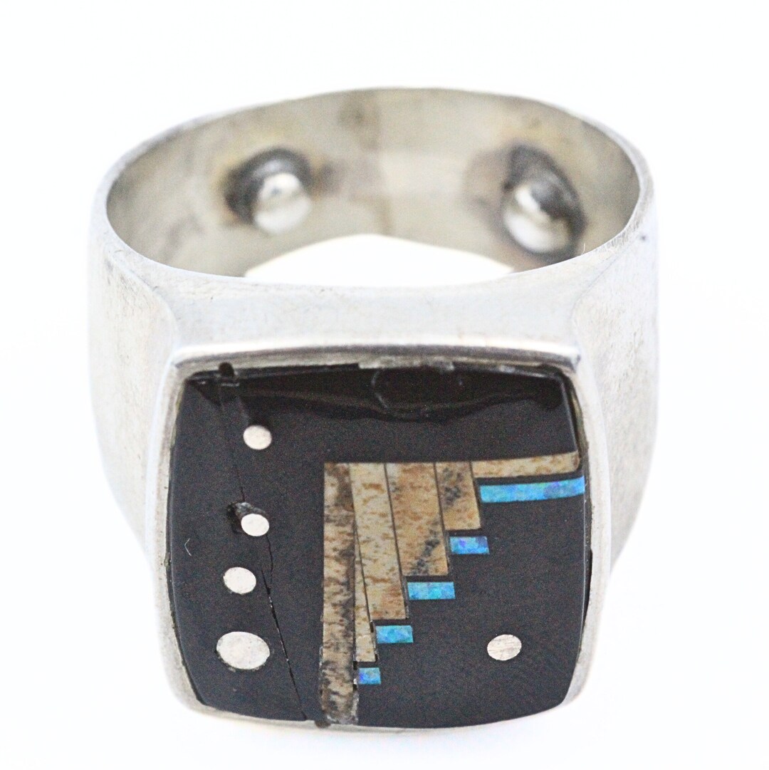 Albert Tsosie TSF Sterling Silver Sky Inlaid Contemporary Ring Sz 7.75 ...