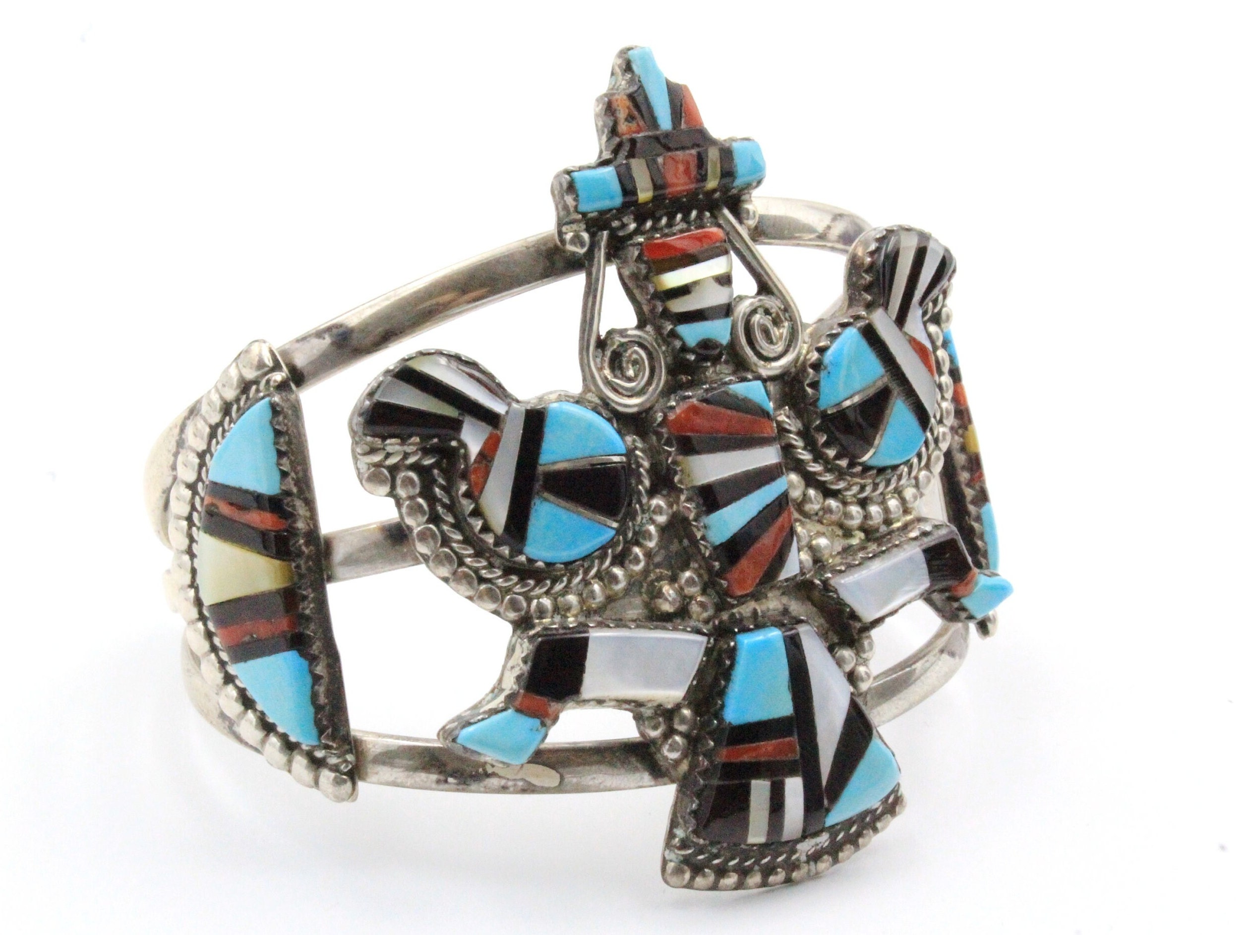 Large Herbert & Esther HE Cellicion Zuni Knifewing Inlay Cuff Bracelet ...