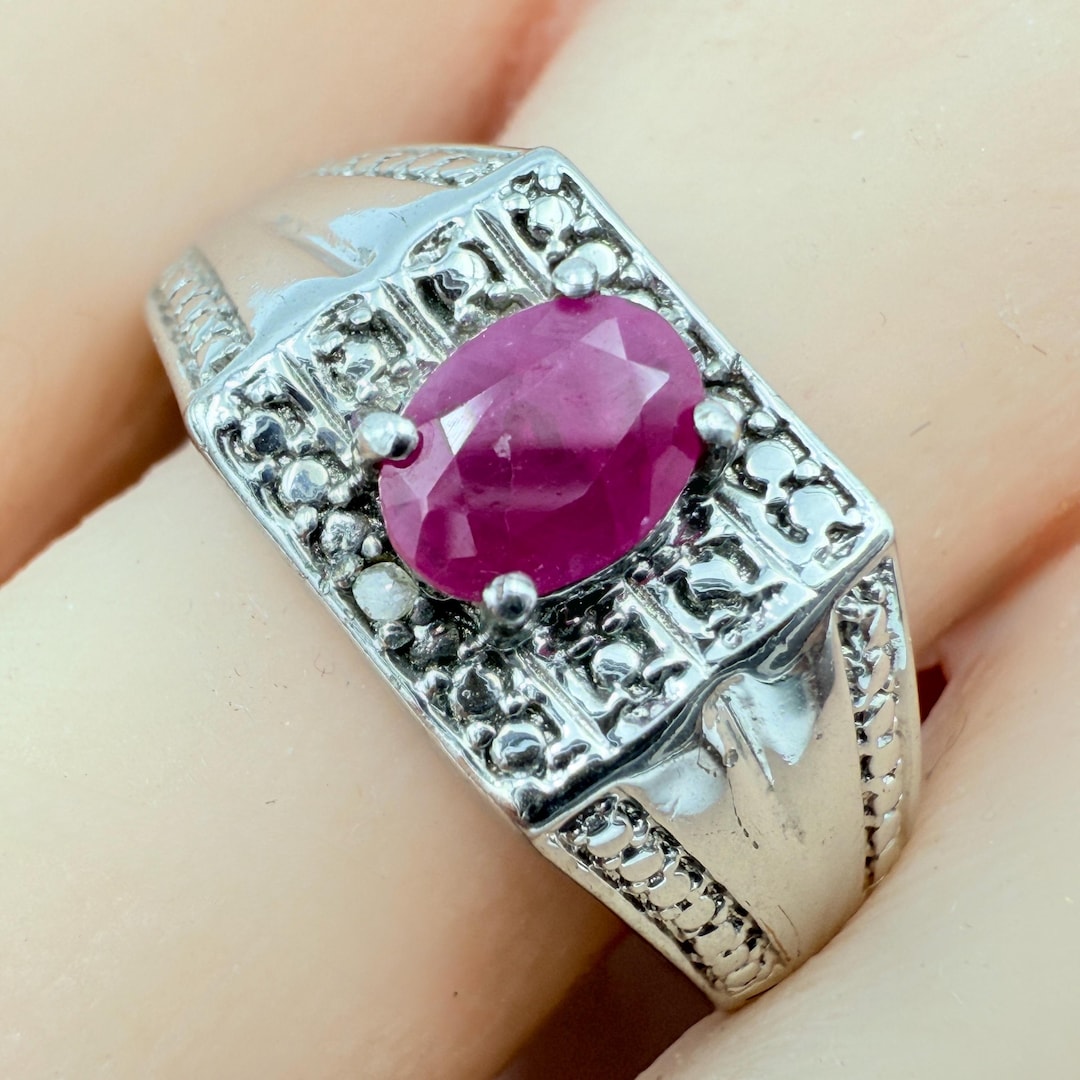Karis STS Vintage Art Deco Style Genuine Ruby Silver Tone Men's Ring - Etsy