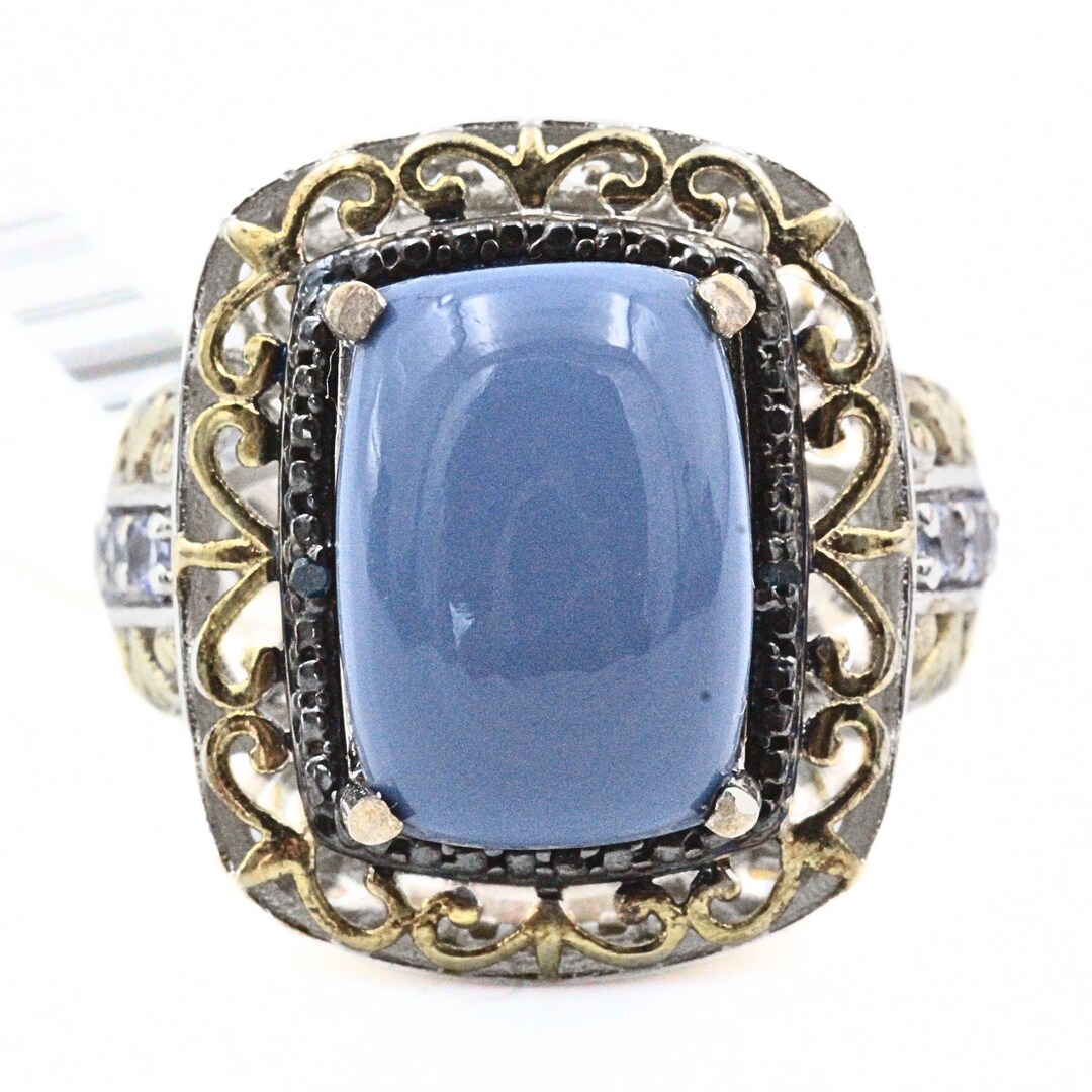 Anillo de cóctel contemporáneo de tanzanita en plata de ley vermeil de ...