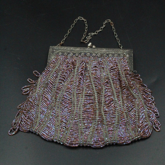 Antique Victorian Flapper Iridescent Pink Framed Purse - Gem