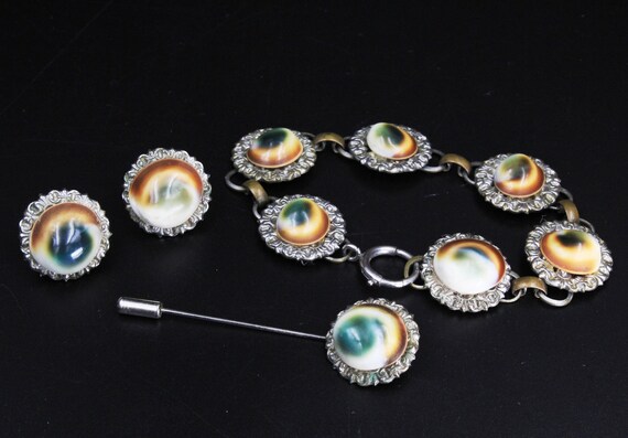 Antique Operculum Redone Earrings Bracelet Stick Pin … - Gem