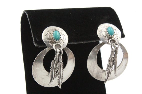 Native American Navajo Sterling Silver Feather Turquo… - Gem