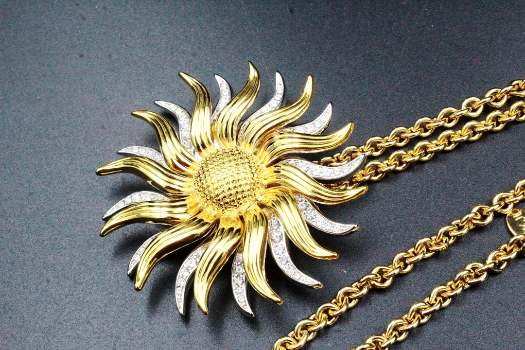 Kenneth Jay Lane KJL Two Tone Dancing Sunflower Articulated Brooch ...