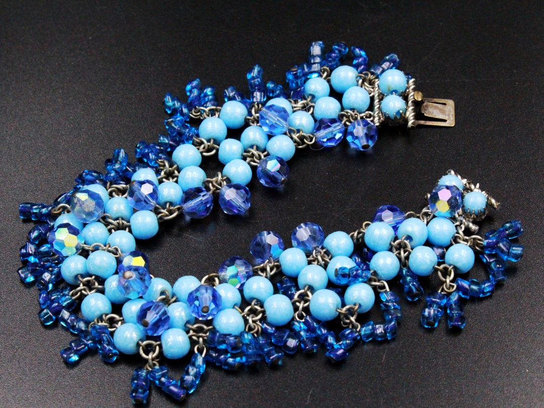 Francoise Montague French Designer Couture Blue Cluster AB Crystals ...