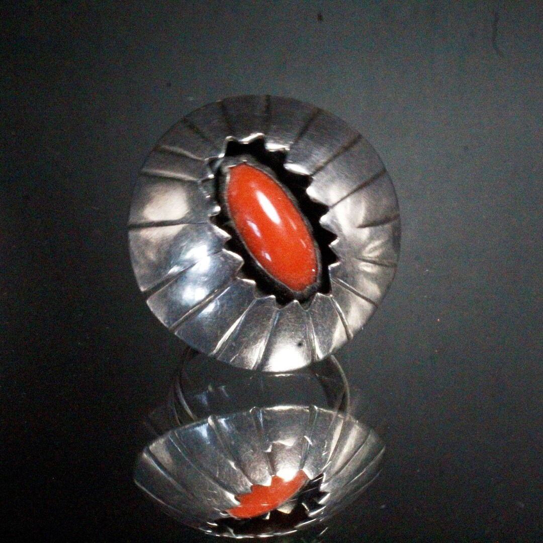 Vintage Native American Navajo Shadow Box Coral Ring - Etsy