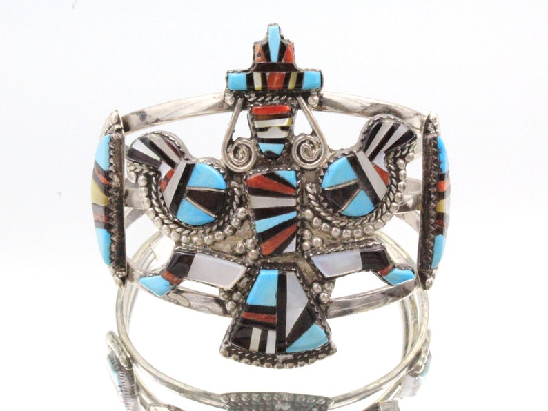 Large Herbert & Esther HE Cellicion Zuni Knifewing Inlay Cuff Bracelet ...
