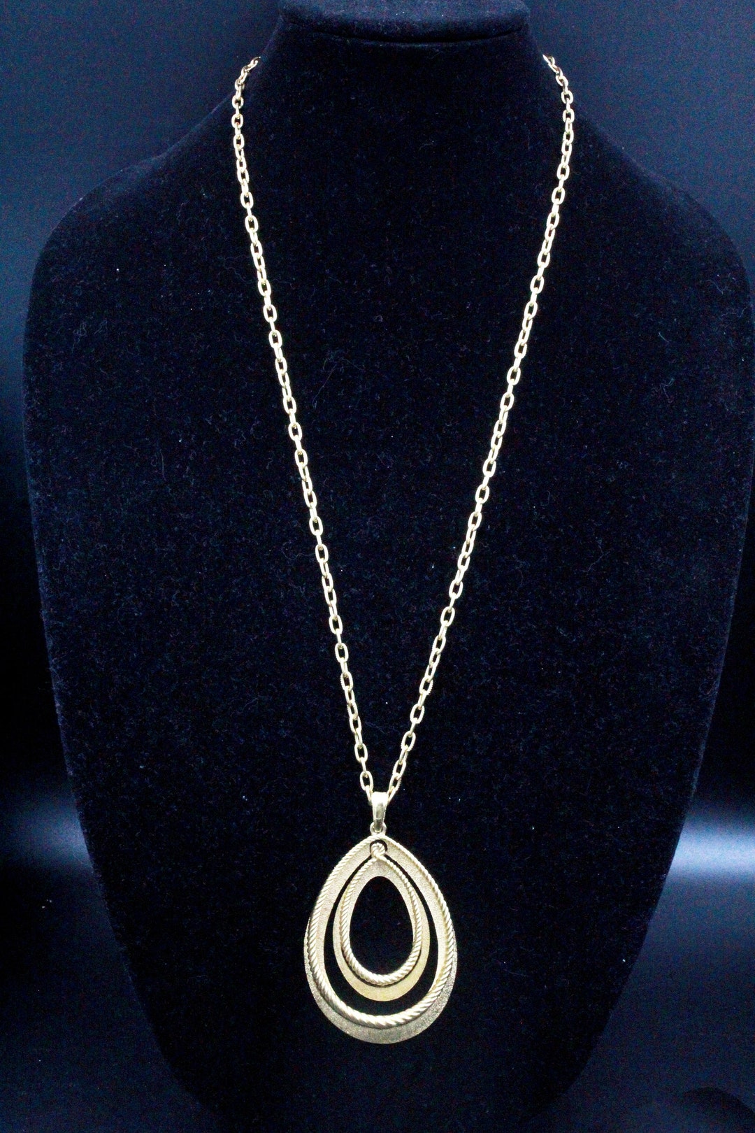 Crown Trifari Designer Textured Brushed Large Pendant Tear Drop ...