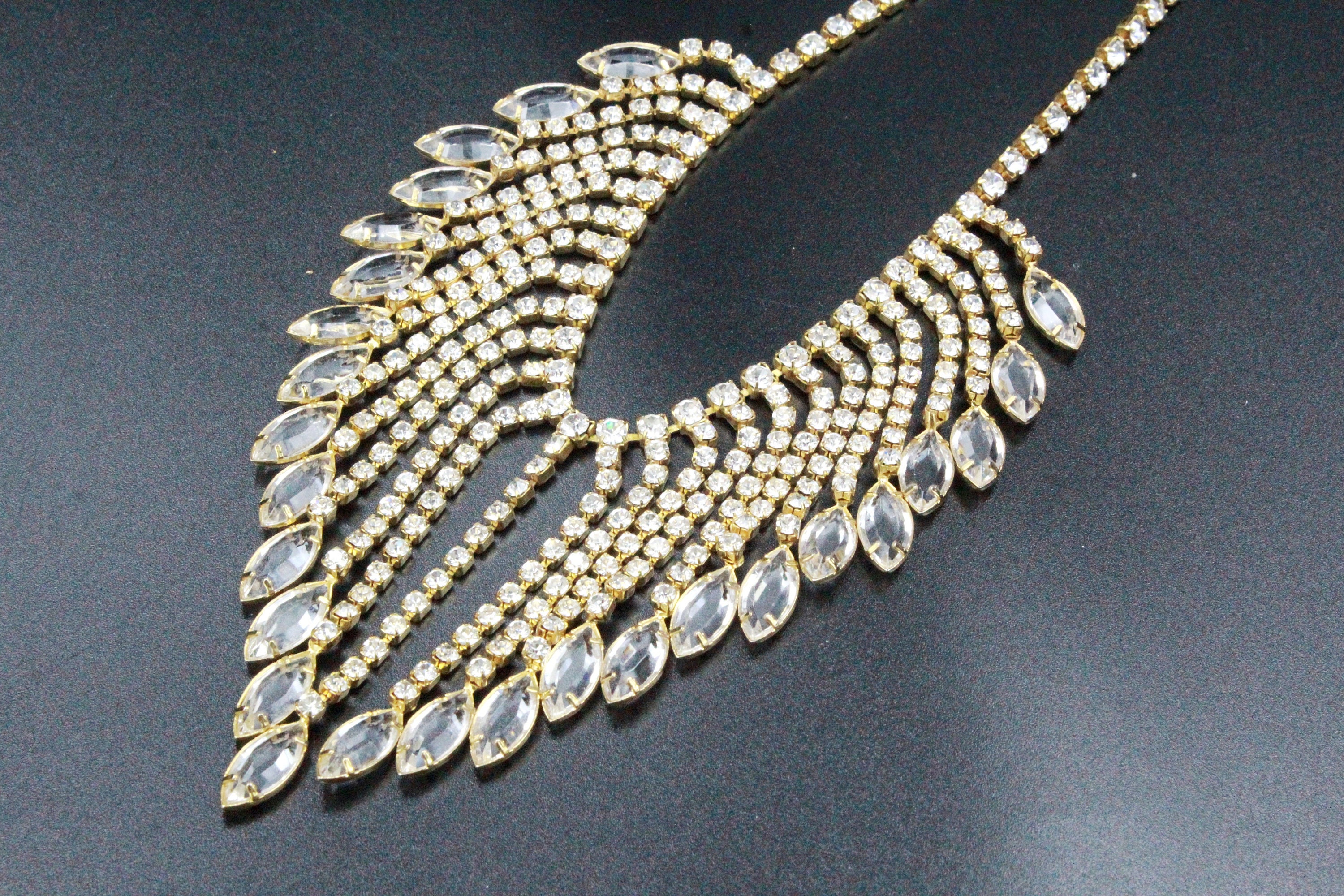 Vintage Bridal 50's Fancy Bezel Set Rhinestones Waterfall - Etsy