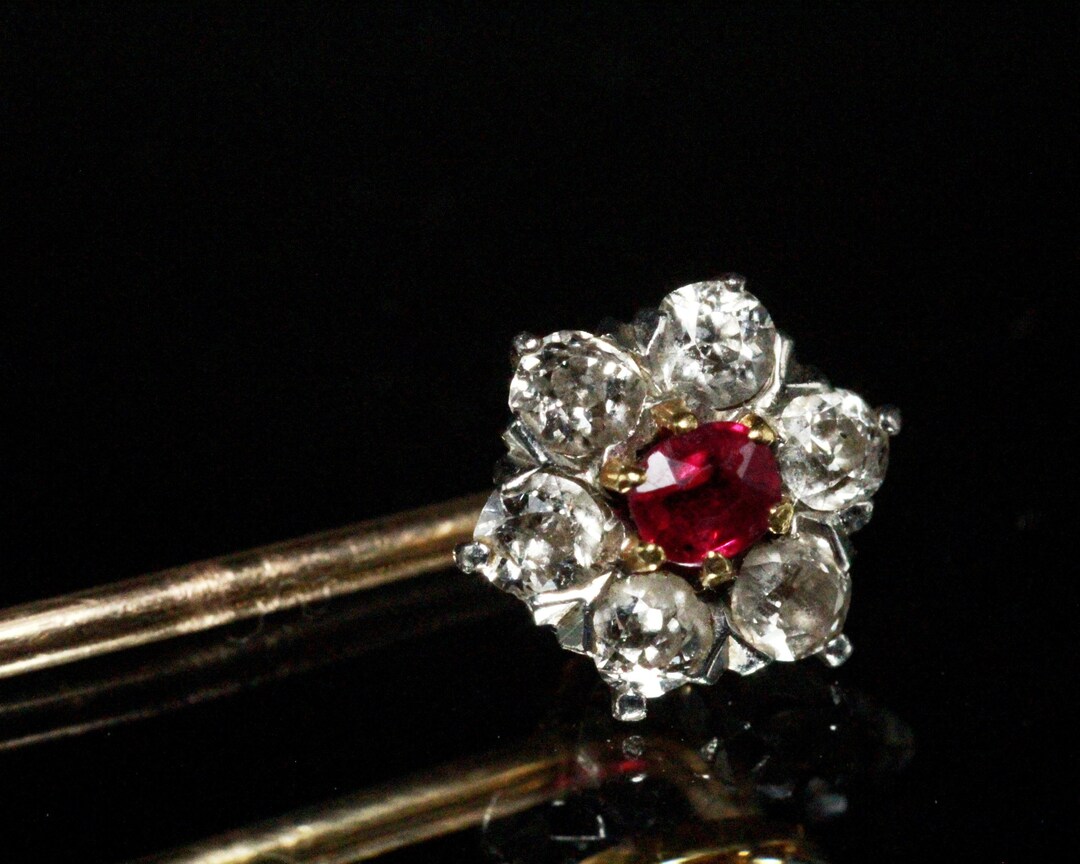 Splendid 14K Gold Antique Victorian Diamond Ruby Stick Pin - Etsy