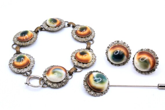 Antique Operculum Redone Earrings Bracelet Stick Pin … - Gem