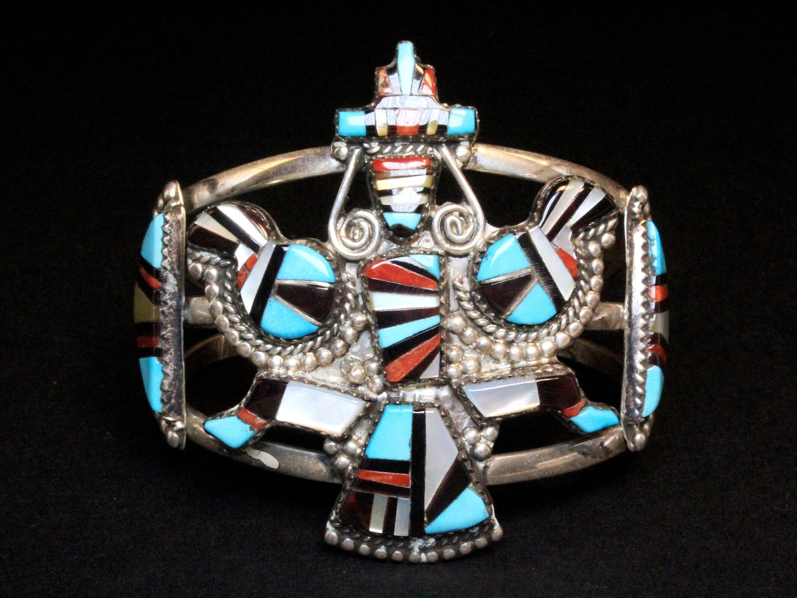 Large Herbert & Esther HE Cellicion Zuni Knifewing Inlay Cuff Bracelet ...