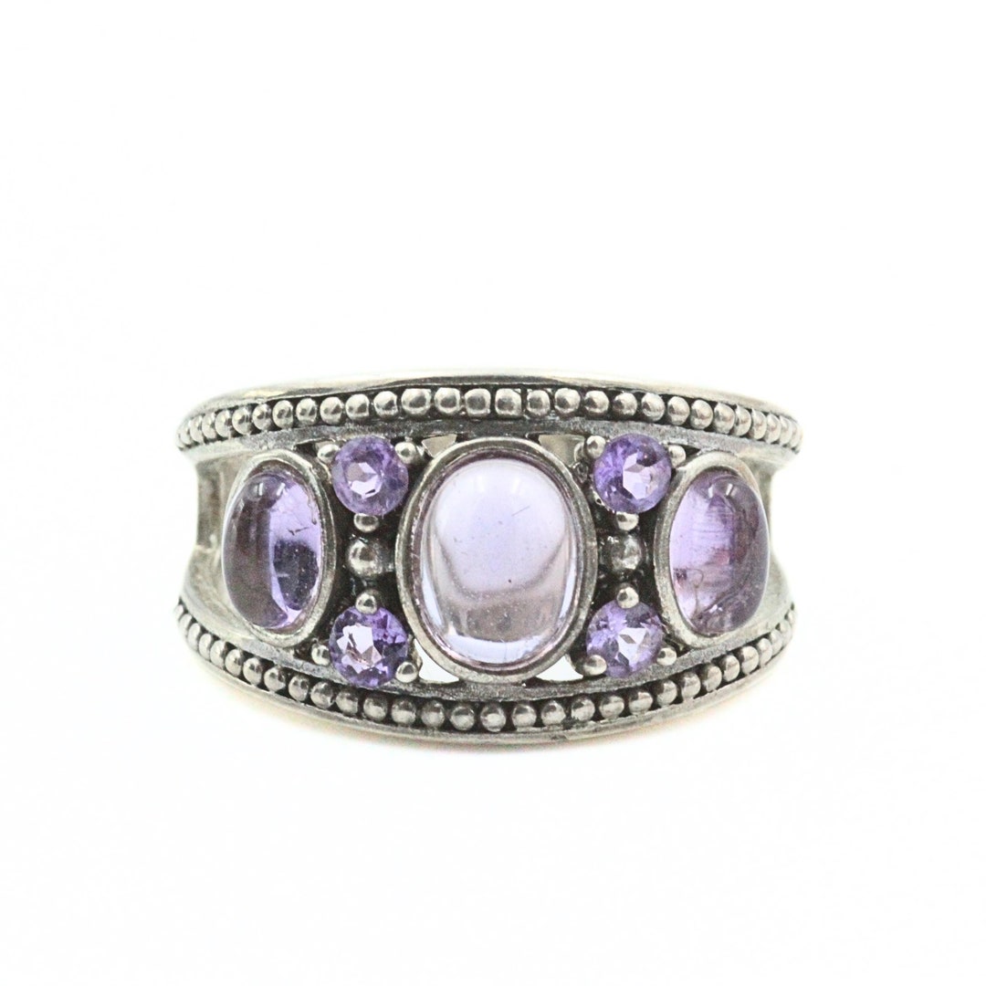 Sterling Silver Amethyst Cabochon Textured Lovely QVC Ring - Etsy