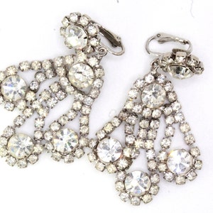 Vintage 40's Fancy Rhinestones Bridal Long Wide Dangle Drop Earrings - Etsy