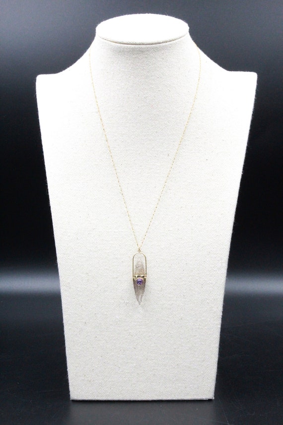 14k Gold Modern Rutilated Quartz Amethyst Necklace - Gem