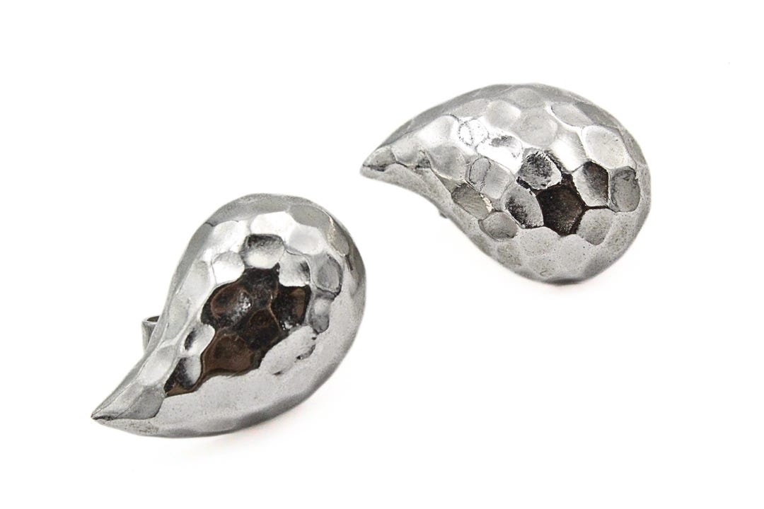 Crown Trifari Designer Signed Tear Dop Hammered Texture Clip on ...