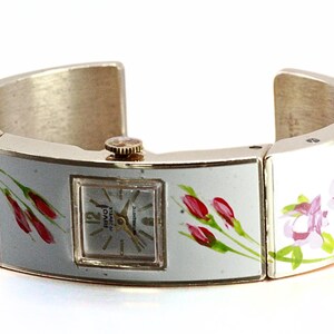 Rare Rivo White Pink Floral Enamel Gold Tone Wind up Wrist Watch - Etsy