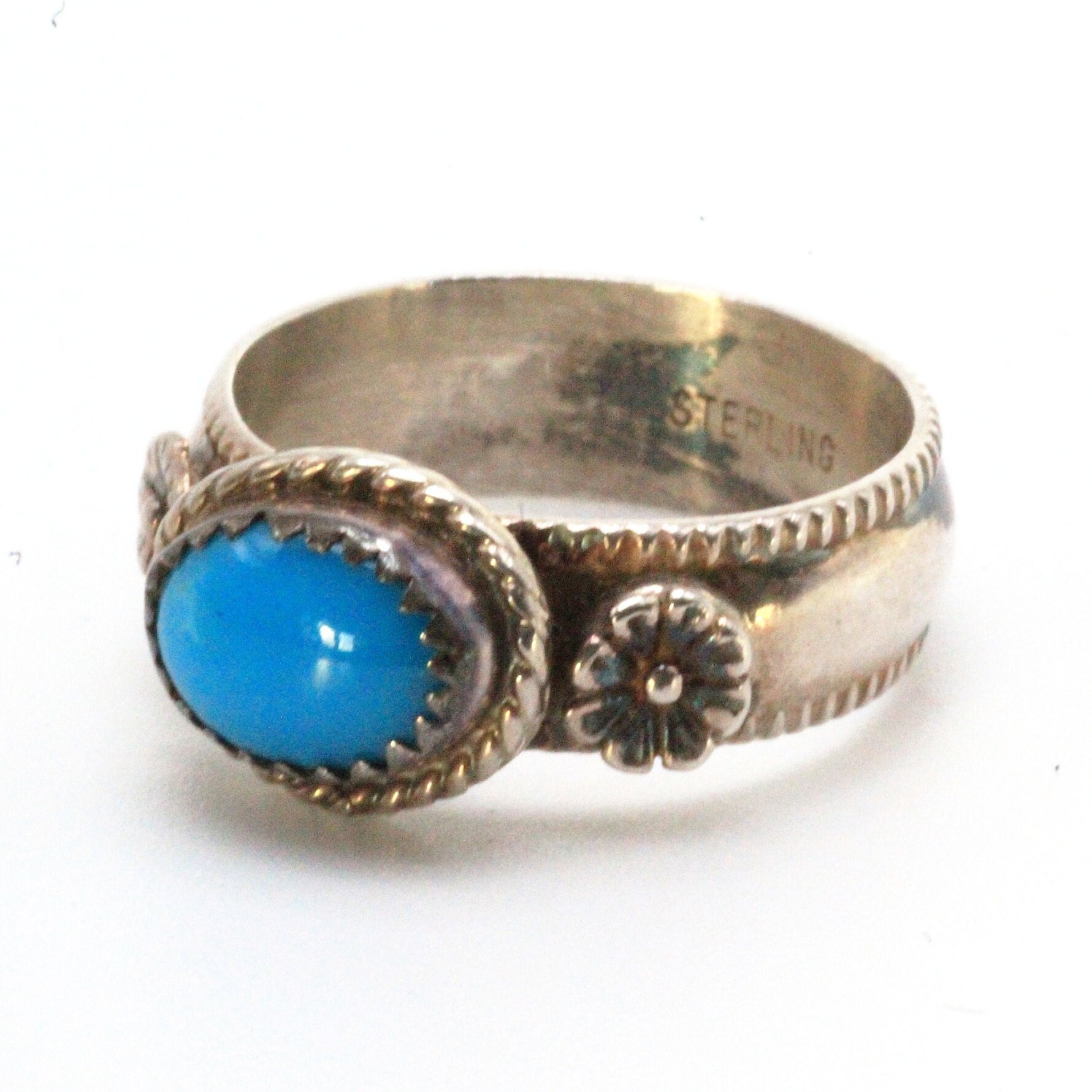 Vintage Early 80's Navajo Sterling Silver Blue Turquoise Cab Ring - Etsy