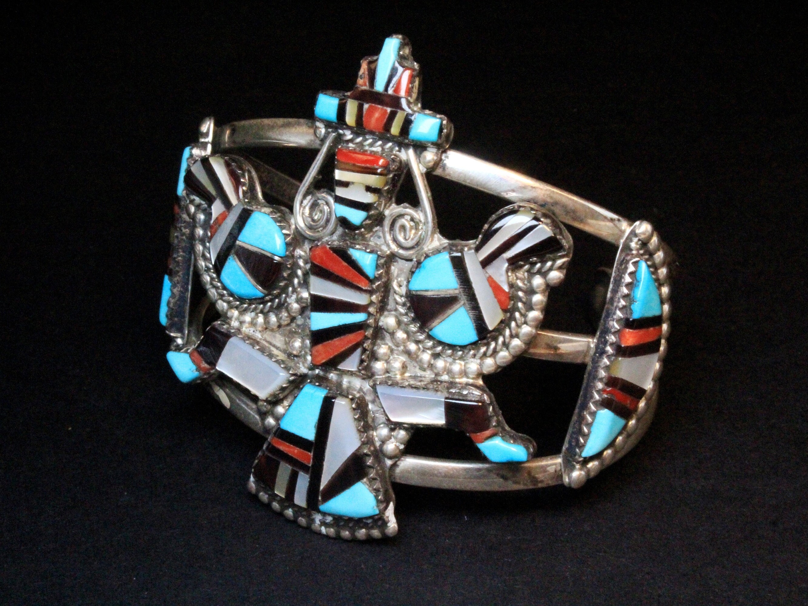 Large Herbert & Esther HE Cellicion Zuni Knifewing Inlay Cuff Bracelet ...