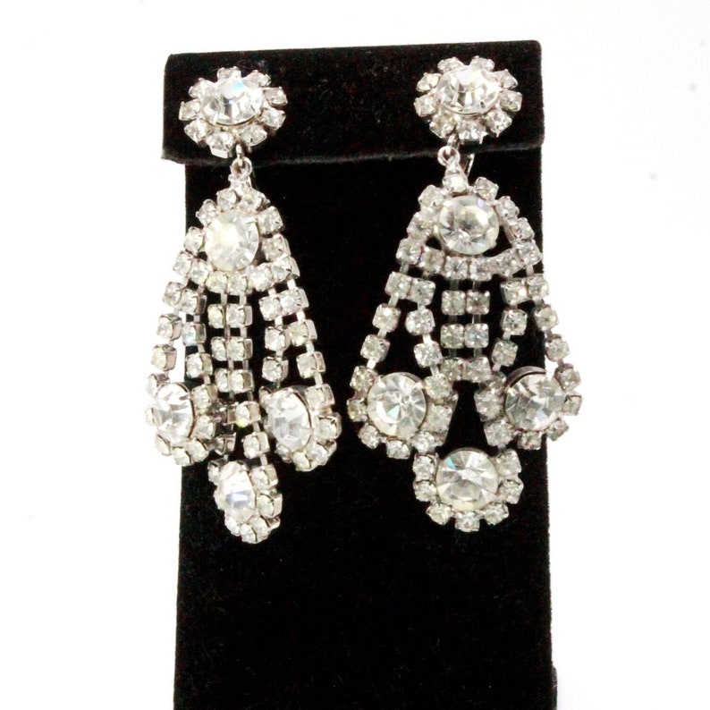 Vintage 40's Fancy Rhinestones Bridal Long Wide Dangle Drop Earrings - Etsy