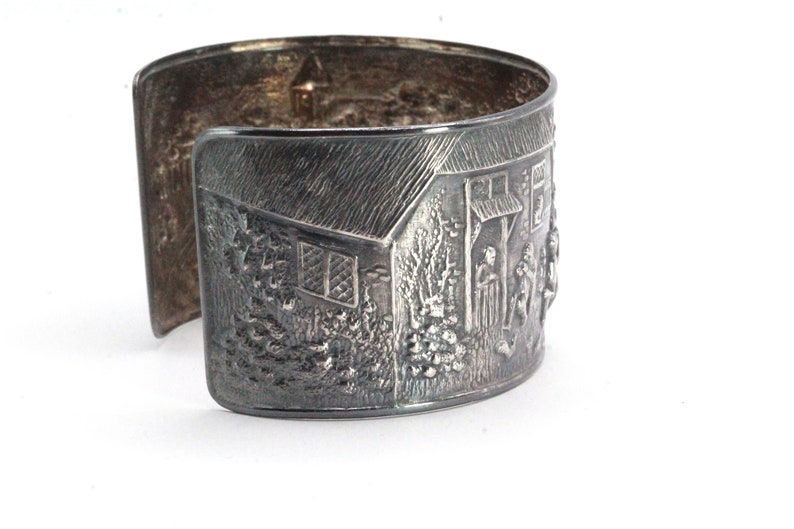 Antique Hans Jensen Danish Silver Plate Repousse Embossed Scene Cuff ...