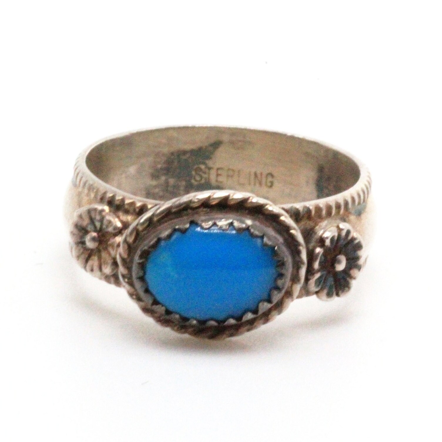 Vintage Early 80's Navajo Sterling Silver Blue Turquoise Cab Ring - Etsy
