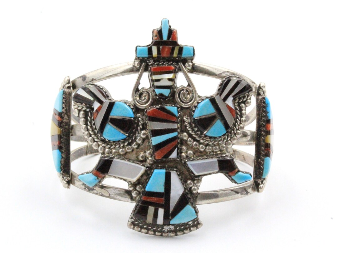 Large Herbert & Esther HE Cellicion Zuni Knifewing Inlay Cuff Bracelet ...