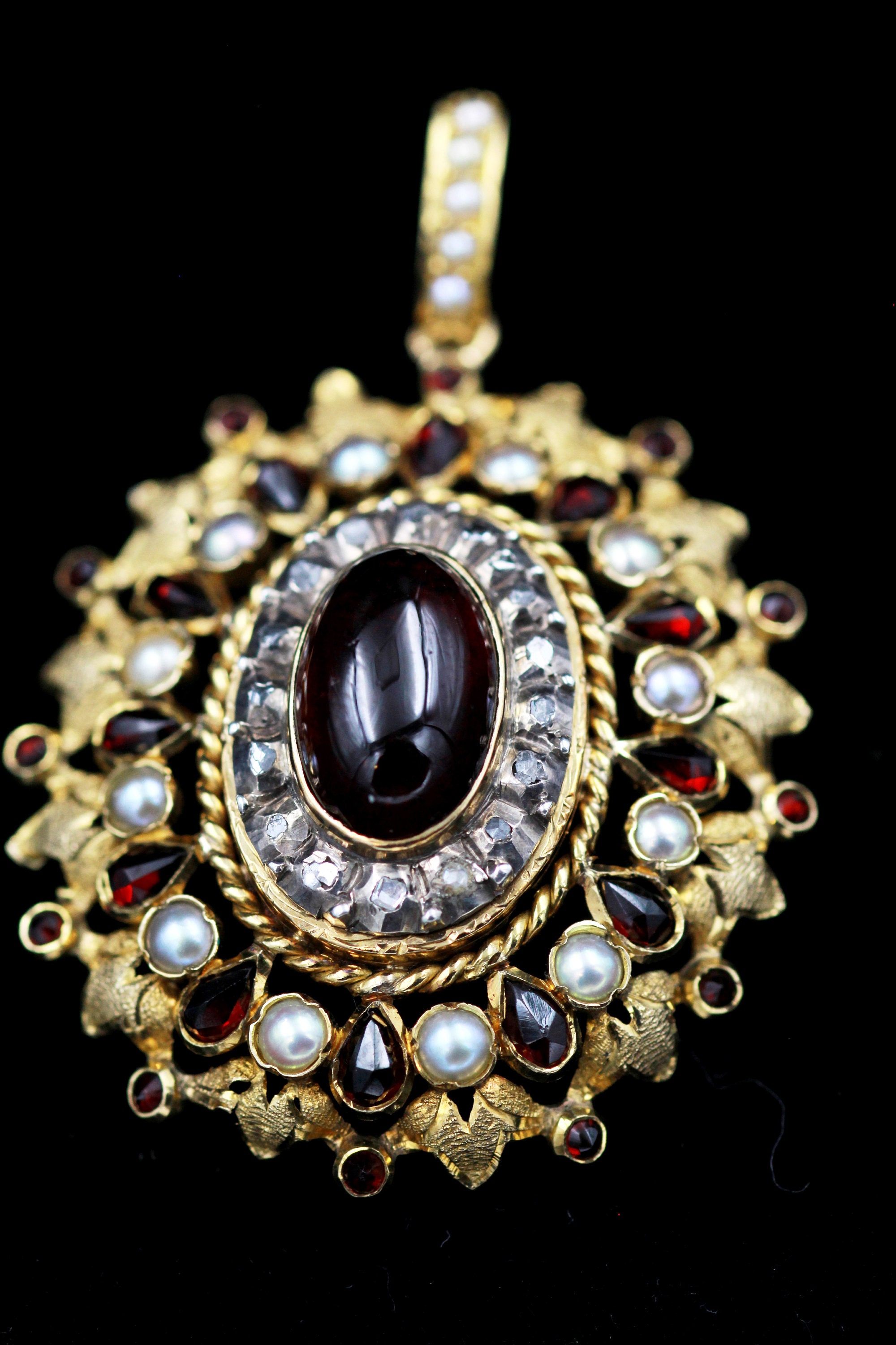 Antique 19K Gold Garnet Carbuncle Diamond Pearl Cranberry Portuguese ...