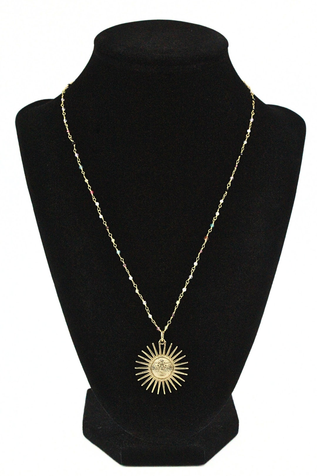 Signed Luna Norte Designer Multi-stone Sun Face Gold Plate Necklace - Etsy